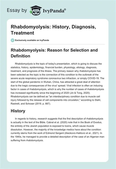 Rhabdomyolysis History Diagnosis Treatment 1001 Words Essay Example