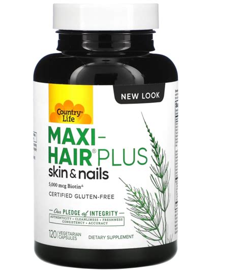 Country Life, Maxi-Hair Plus, 5000 µg de biotine, 120 capsules - Peau ...
