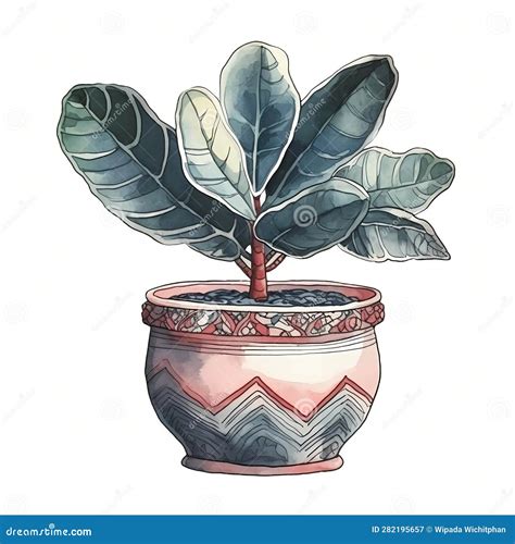 Green Vintage Tropical Vintage Tree In Clay Pot Isolated Stock