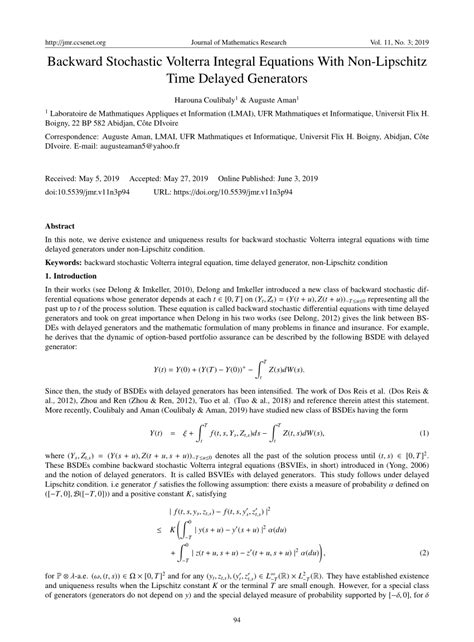 Pdf Backward Stochastic Volterra Integral Equations With Non Lipschitz Time Delayed Generators