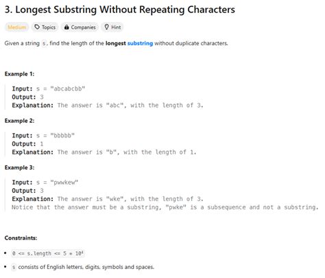 Leetcode Longest Substring Without Repeating Characters