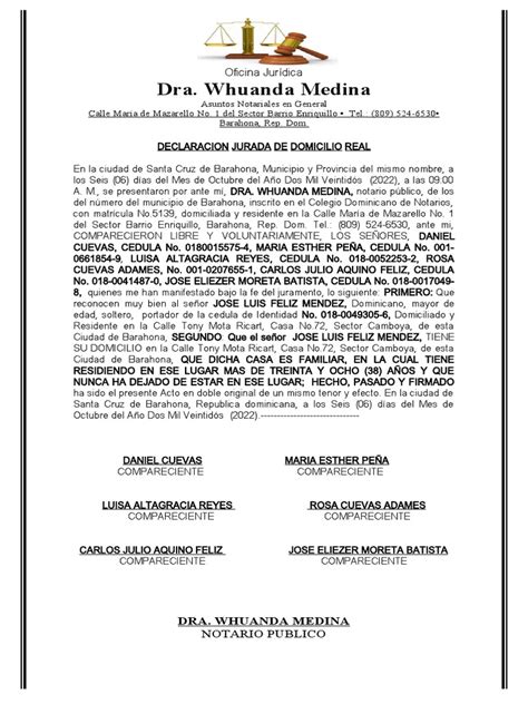 Declaracion Jurada De Domicilio Jose Luis Feliz Pdf Derecho Civil