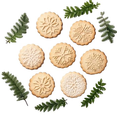 Thuja 가지에 크리스마스 홈메이드 쇼트브레드 비스킷 쿠키 컬렉션 평면도 크리스마스 베이킹 쿠키 Png 일러스트 및
