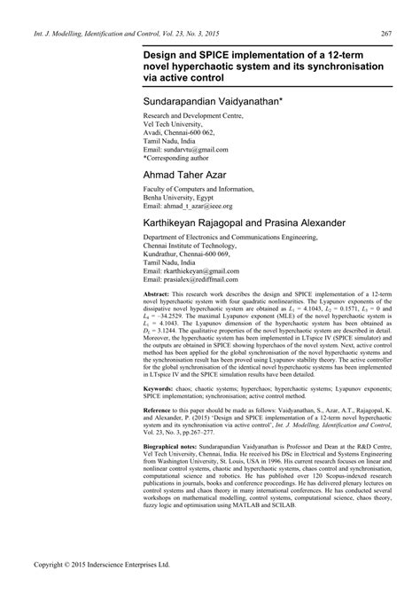 Pdf Design And Spice Implementation Of A 12 Term Novel Hyperchaotic System And Its