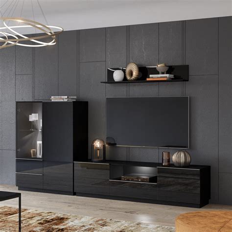 Lomadox Wohnwand Hoover 83 3 St 3 Tlg Schwarz Mit Led Beleuchtung