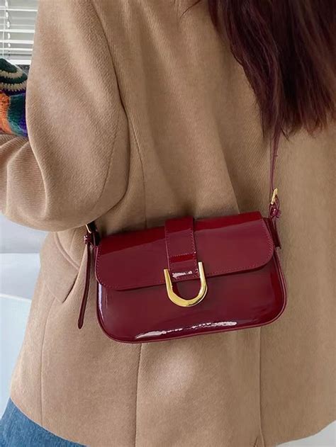 Bolso cuadrado con solapa minimalista bolso de hombro cuadrado de Color sólido cartera con