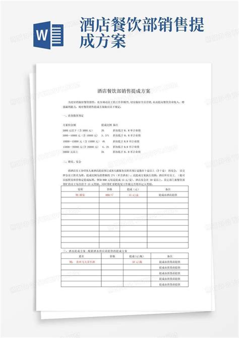 酒店餐饮部销售提成方案Word模板下载 编号lpwyzdpv 熊猫办公