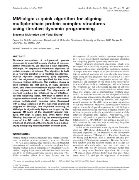 Pdf Mm Align A Quick Algorithm For Aligning Multiple Chain Protein Complex Structures Using