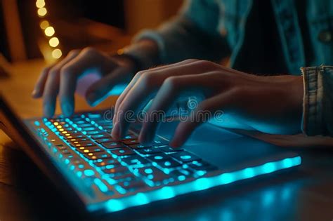 Hands Typing On Illuminated Keyboard Stock Illustration Illustration
