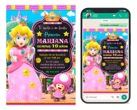 Princesa Peach Invitación Imprimible Digital Personalizada Meses Sin