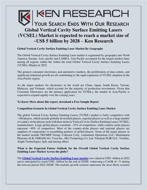 Ppt Global Vertical Cavity Surface Emitting Lasers Vcsel Industry