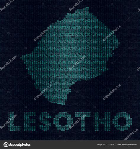 Lesotho Tech Map Country Symbol In Digital Style Cyber Map Of Lesotho