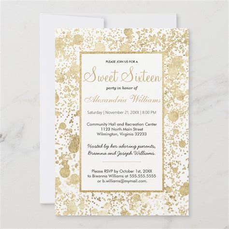White Elegant Gold Glitter Confetti Sweet 16 Invitation Zazzle