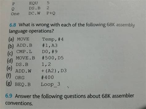 Solved What Is Wrong With Each Of The Following 68k Assembly