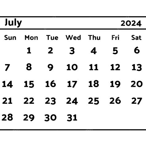 2024 Calendario Julio Negro Vector Png Calendario 2024 Calendario