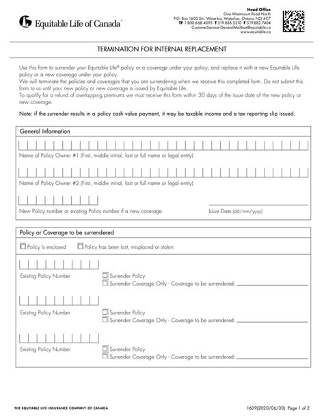 Fill Free Fillable Equitable Life Of Canada PDF Forms