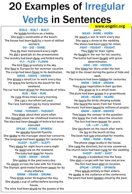 20 Examples Of Irregular Verbs In Sentences EngDic