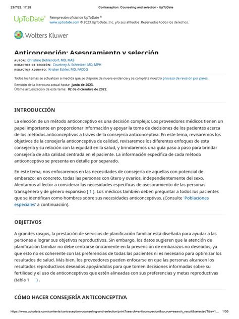 Contraception Counseling And Selection Uptodate Pdf Control De