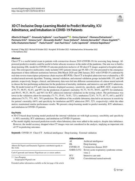 3d Ct Inclusive Deep Learning Model To Predict Mortality Icu Admittance And Intubation In