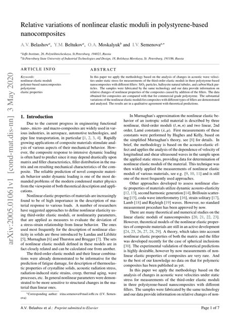 pdf relative variations of nonlinear elastic moduli in polystyrene