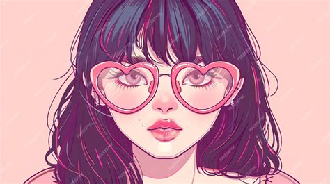 An Anime Style Illustration Of A Girl Wearing Heart Shaped Glasses
