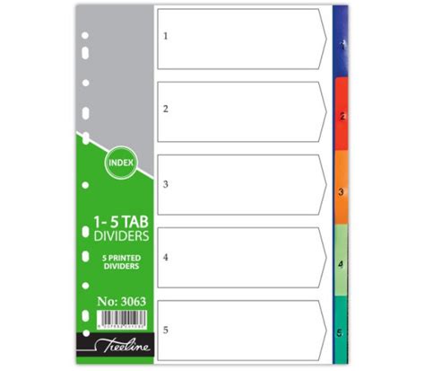 TREELINE A4 Divider PVC Numbered Index 1 To 5 Printed