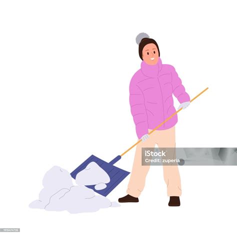 젊은 남자는 삽으로 눈을 청소하는 마당에서 계절 작업을 즐기는 고립 된 만화 캐릭터 12월에 대한 스톡 벡터 아트 및 기타 이미지 12월 거리 겨울 Istock