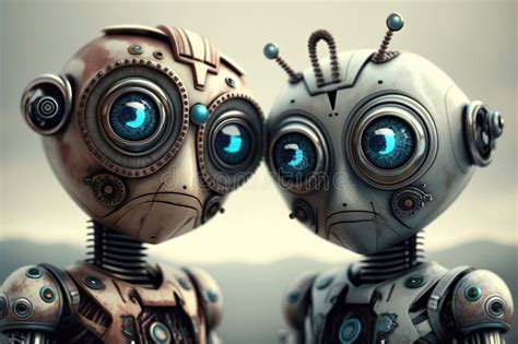 A Pair Of Humanoid Robots Illustration Generated By Ai Stock