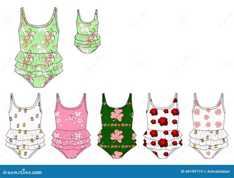 Colorful Floral Aop One Piece Girl Swimsuit On White Background Stock