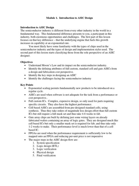 Module 1 Introduction To Asic Design Pdf Integrated Circuit