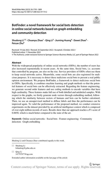 Botfinder A Novel Framework For Social Bots Detection In Online Social