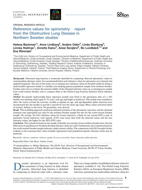 Pdf Reference Values For Spirometry Report From The Obstructive Lung Disease In Northern Pdf Reference Values For Spirometry Report From The Obstructive Lung Disease In Northern