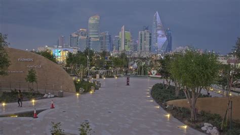 Qatar Expo 2023 In Al Bidda Park Rumaila Doha Qatar Sunset Shot Stock