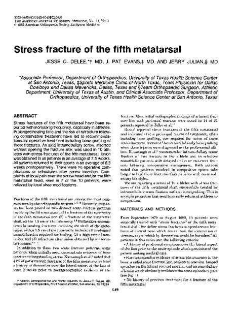 Pdf Stress Fracture Of The Fifth Metatarsal