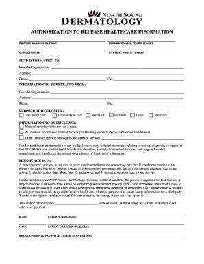 Fillable Online AUTHORIZATION TO RELEASE HEALTHCARE INFORMATION PRINTED