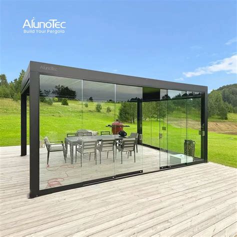 AlunoTec Jardín motorizado exterior impermeable Louvered techo Gazebo