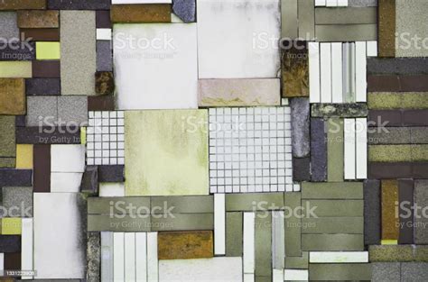 Textures Of Brick And Tile Samples Randomly Placed On The Wall Stock
