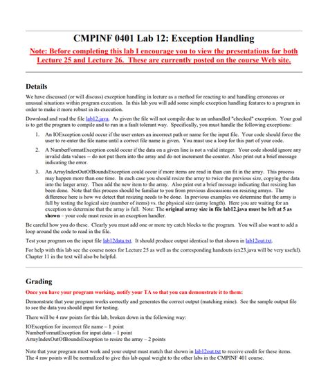 Solved Cmpinf Lab Exception Handling Note Before Chegg