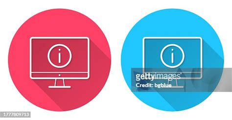 Desktop Computer With Information Sign Round Icon With Long Shadow On