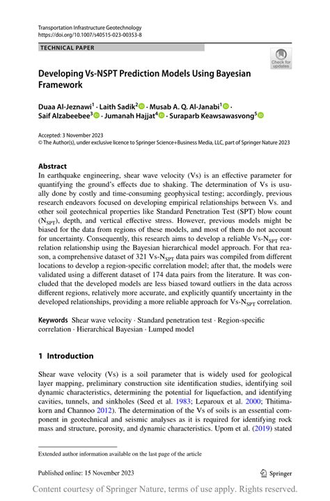 Developing Vs‑nspt Prediction Models Using Bayesian Framework Request Pdf