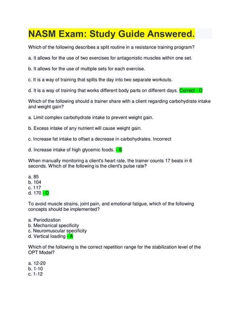 Nasm Exam Prep Questions And Answers