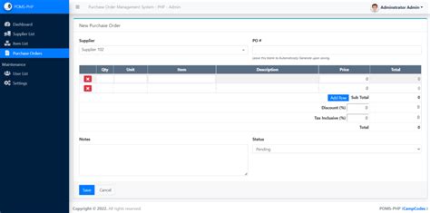 purchase order management system in php mysql free download source code