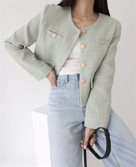 르베네 로비트 트위드 노카라 숏 자켓 4color