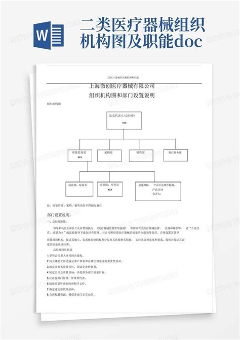 二类医疗器械组织机构图及职能 Docxword模板下载 编号qyjvvgza 熊猫办公