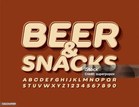 벡터 메뉴 템플릿 맥주 및 스낵 현대 알파벳 문자와 숫자의 집합 Ale에 대한 스톡 벡터 아트 및 기타 이미지 Ale 갈색 감자 칩 Istock