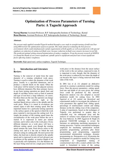 Pdf Optimization Of Process Parameters Of Turning Parts A Taguchi Approach