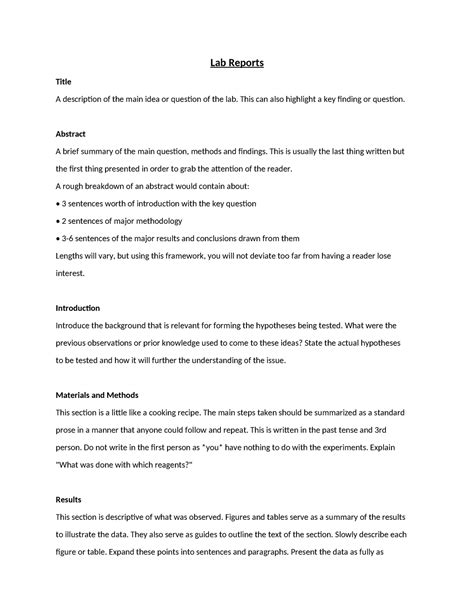 How To Write Lab Report Tagged Lab Reports Title A Description Of The Main Idea Or Question