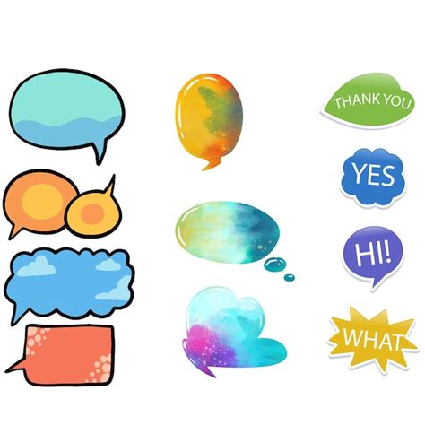Chat bubble talk phrases Clouds with different words Speech bubbles with text Wow omg and yes ta ...