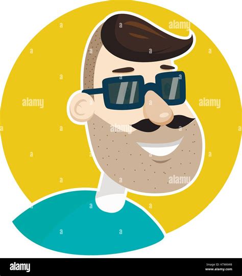 Vector Hipster Man Unshaved Face In Sunglasses Portrait Sticker Stock