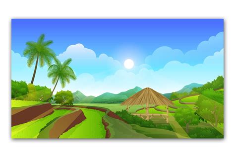 Rice Field Terraces With Bamboo Gazebo Graphic By Astira · Creative Fabrica
